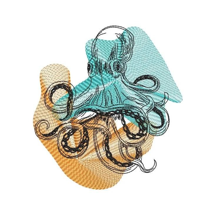 Stickdatei Oktopus Vintage - maritimes Motiv